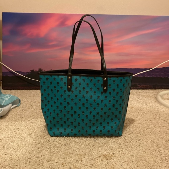 Bags | Elegant Teal And Black Tote Bag | Poshmark